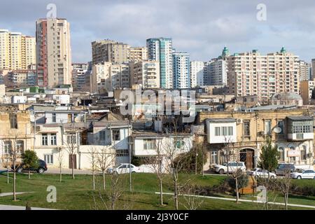 Old Baku. Sovetsky is the historic street of Baku. Old houses ...
