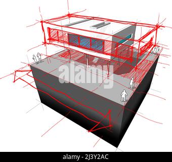 diagram of a modern house redesign with hand drawn architect's notes ...