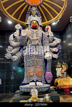 Lord Vishnu Hanuman Monkey God Garuda serpent Shesha decorated facade ...