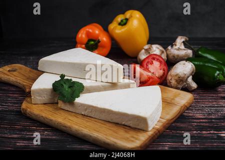 Mexican white Cotija cheese with fresh ingredients in Mexico Latin ...