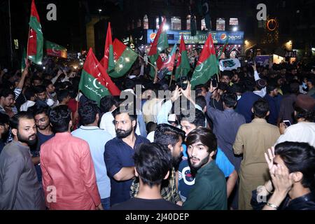 Hyderabad, Sindh, Pakistan. 10th Apr, 2022. Supporters of Pakistan ...