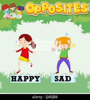 Opposite feeling words with happy and sad illustration Stock Vector ...