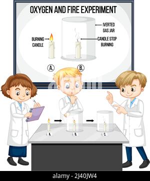 Scientist kids with oxygen and fire experiment illustration Stock ...
