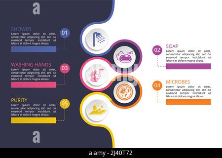 Infographic Hygiene template. Icons in different colors. Include Shower ...