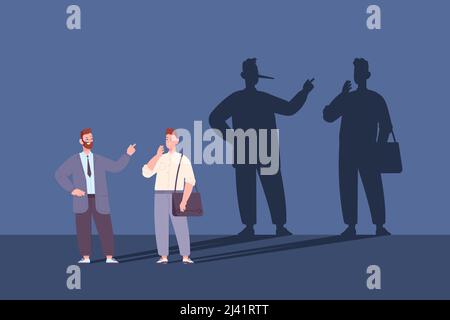 Cartoon businessman with shadow of long lie nose vector flat ...