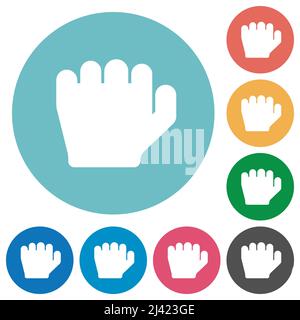 Left handed grab gesture white flat icons on color rounded square ...