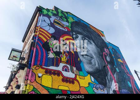 A giant mural of Ringo Starr of the Beatles, painted by Liverpool ...