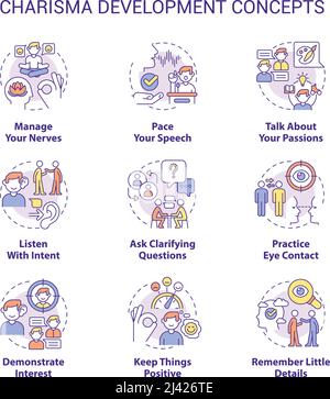 Leadership charisma linear icons set. Charismatic, Inspiring ...