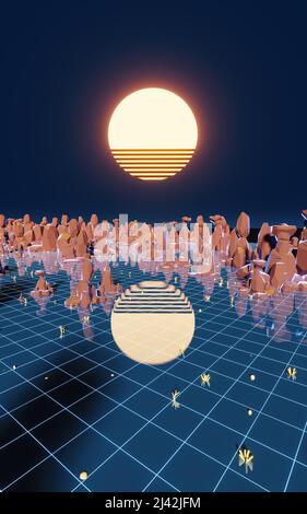 Dark empty planet, retro stylize background, 3d rendering. Computer ...