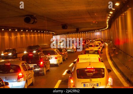 Traffic congestion in the centre of Rome, Italy causing both air and ...