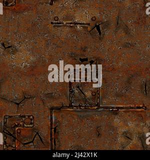 Rusty welded metal plates with alternative panel layout, derelict ...
