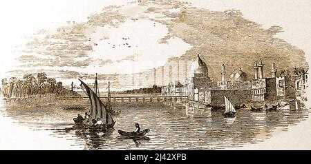 Iraq. Baghdad and Tigris river. Abbasid Caliphate. Engraving. 19th c ...