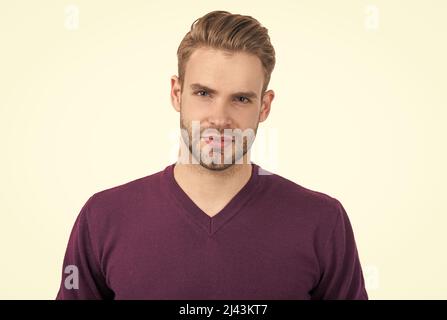 Visit your barber regularly. Unshaven man with stylish hair isolated on ...