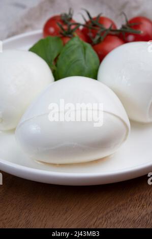 Tasing of fresh italian cheese mozzarella di buffalo close up Stock ...