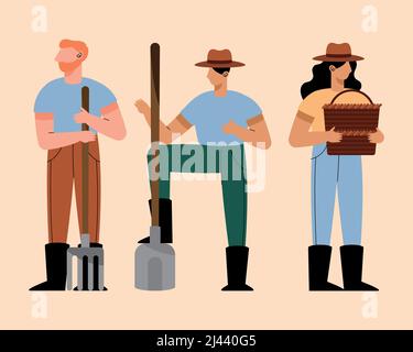 three farmers with basket characters Stock Vector Image & Art - Alamy