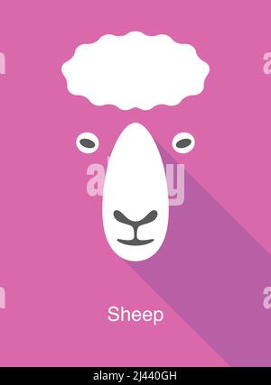 Simple sheep portrait. Cute animal head portrait, kawaii sheep face ...