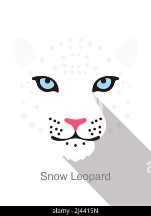 Cute cartoon snow leopard face icon. Kawaii baby white leopard smiling ...