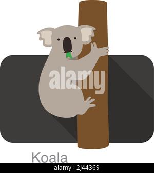 Cute cartoon koala eating eucalyptus. Vector watercolor illustration ...