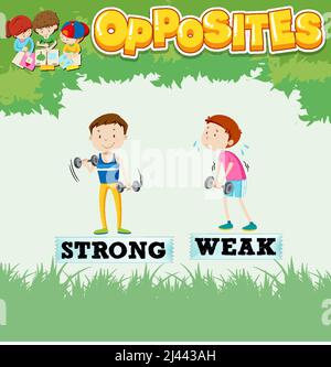 Opposite words for strong and weak illustration Stock Vector Image ...