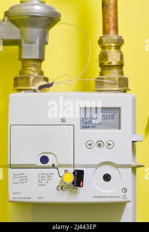 Domestic smart meter installed. Electric gas meter display panel ...