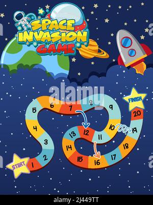 Cartoon space boardgame, galaxy discovery kids vector step board game ...