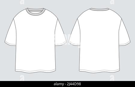 Short sleeve Basic T shirt overall technical fashion flat sketch vector illustration template ...