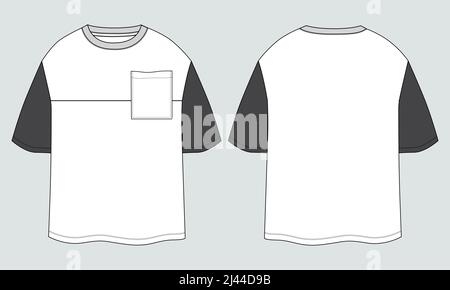 Short sleeve Basic T shirt overall technical fashion flat sketch vector illustration template ...