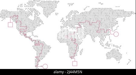 Maze map of the world . Earth map. Vector illustration Stock Vector ...