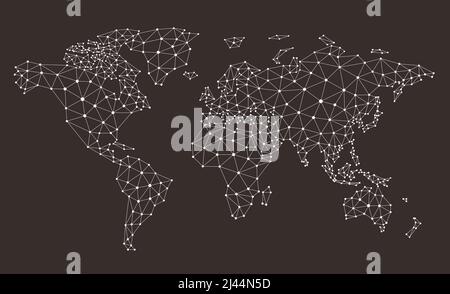 Abstract telecommunication world map with circles, lines and grids, Map ...