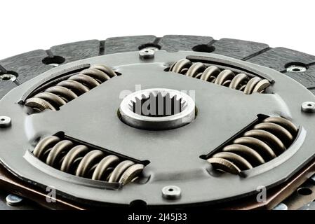 Used car clutch with damper springs and friction linings, isolated on a ...