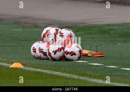 Oslo, Norway. 12th Apr, 2022. Sign outside the the stadium before the ...