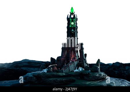 Dark fantasy tower amind dragon skeleton bones Stock Photo - Alamy
