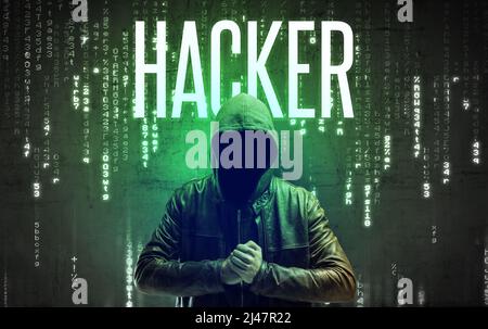Faceless hacker with inscription concept Stock Photo - Alamy