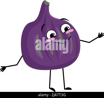Fig character with happy emotion, joyful face, smile eyes, arms and ...