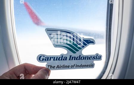 Garuda Indonesian airlines, air carrier advertisement placed inside a ...
