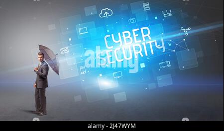 defending with umbrella from cyber attack Stock Photo - Alamy
