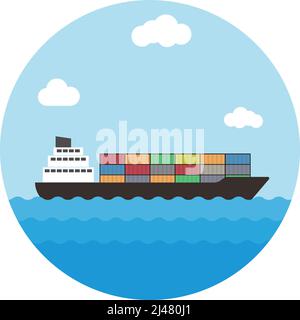 Container Ship Icon Big Boat Shipping Vessel Front View Ocean Linear ...