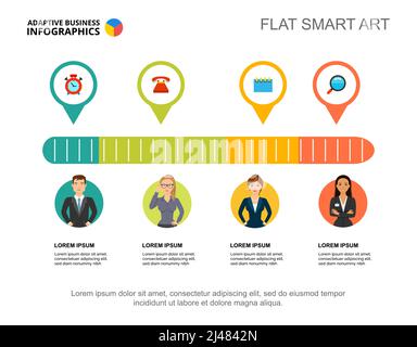 Four workers process chart template for presentation. Vector ...