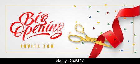 Big opening, invite you festive banner design in frame with confetti ...