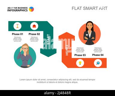 Four phase process chart page template. Element of strategy, plan ...