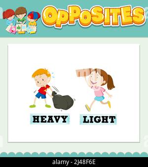 Opposite English words with heavy and light illustration Stock Vector ...