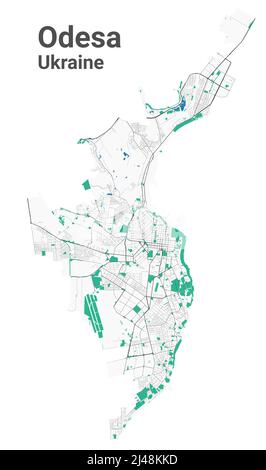 Detailed vector map poster of Odesa city administrative area. Blue ...