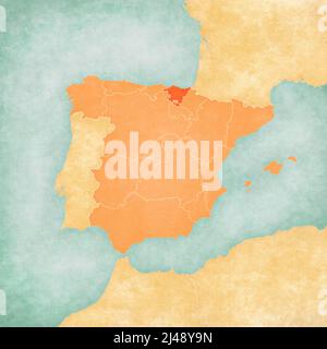Basque Country on the map of Iberian Peninsula with softly striped ...
