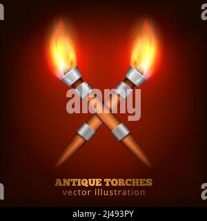 Crossed torches realistic composition with two burning torchlights made ...