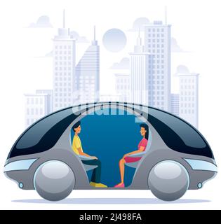 Self driving car,cartoon future transport concept,flat vector ...