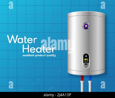 Colored realistic electric water heater boiler poster with big white ...