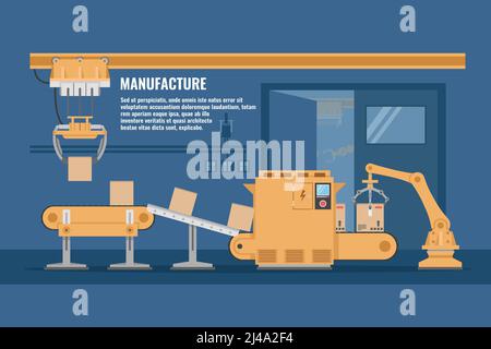 Production machinery. Assembly line poster - Vector illustration Stock ...