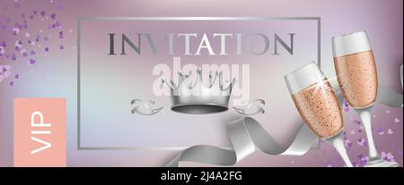 VIP invitation lettering with crown and goblets with champagne Stock ...