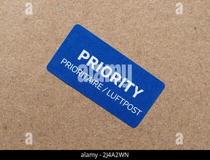 priority mail label - luftpost means airmail Stock Photo - Alamy