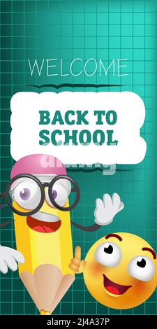 Welcome lettering with cartoon pencil character Stock Vector Image ...